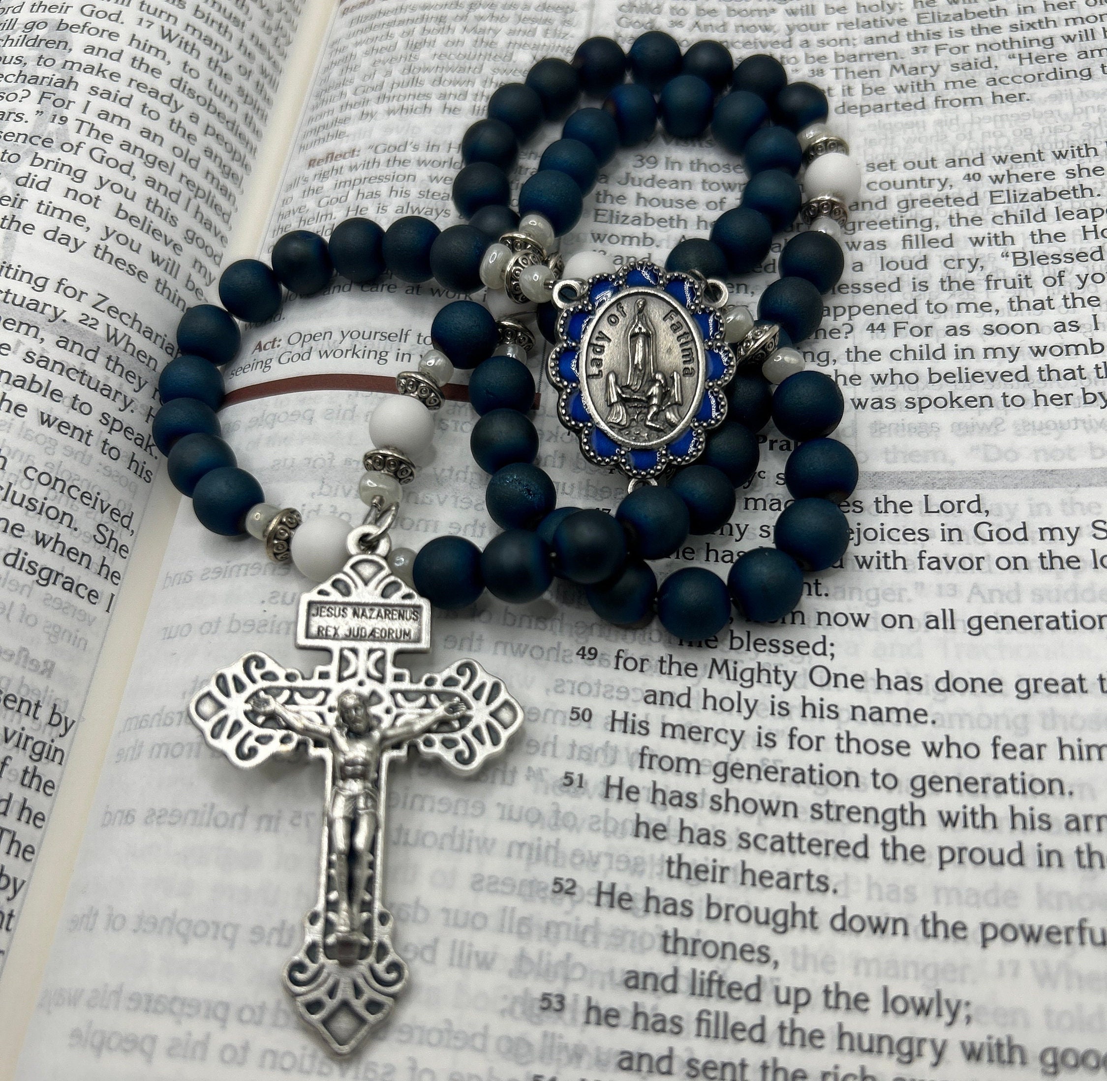 Blue Rosary, Our Lady of Fatima Rosary, Pardon Indulgence Rosary, Navy ...