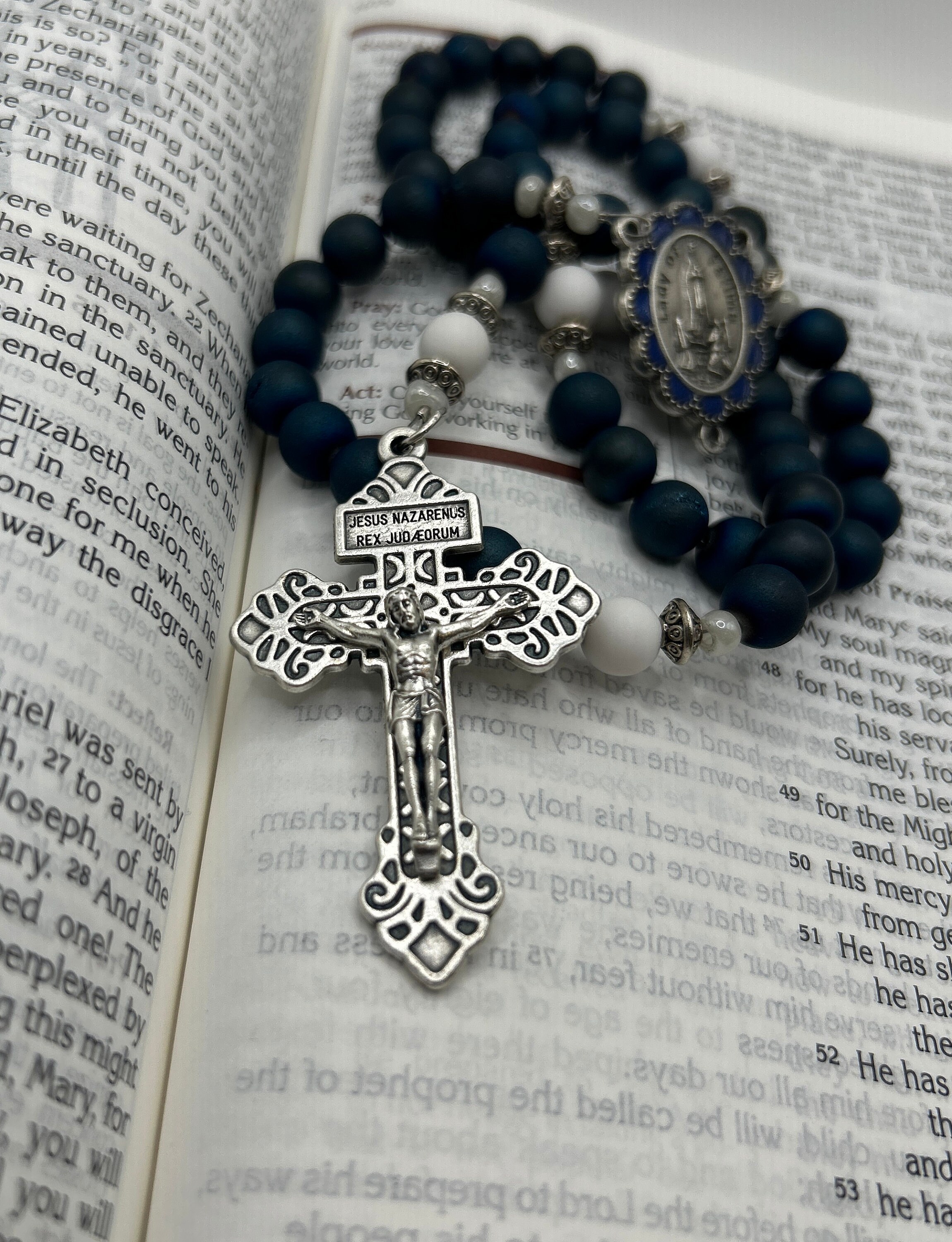 Blue Rosary, Our Lady of Fatima Rosary, Pardon Indulgence Rosary, Navy ...