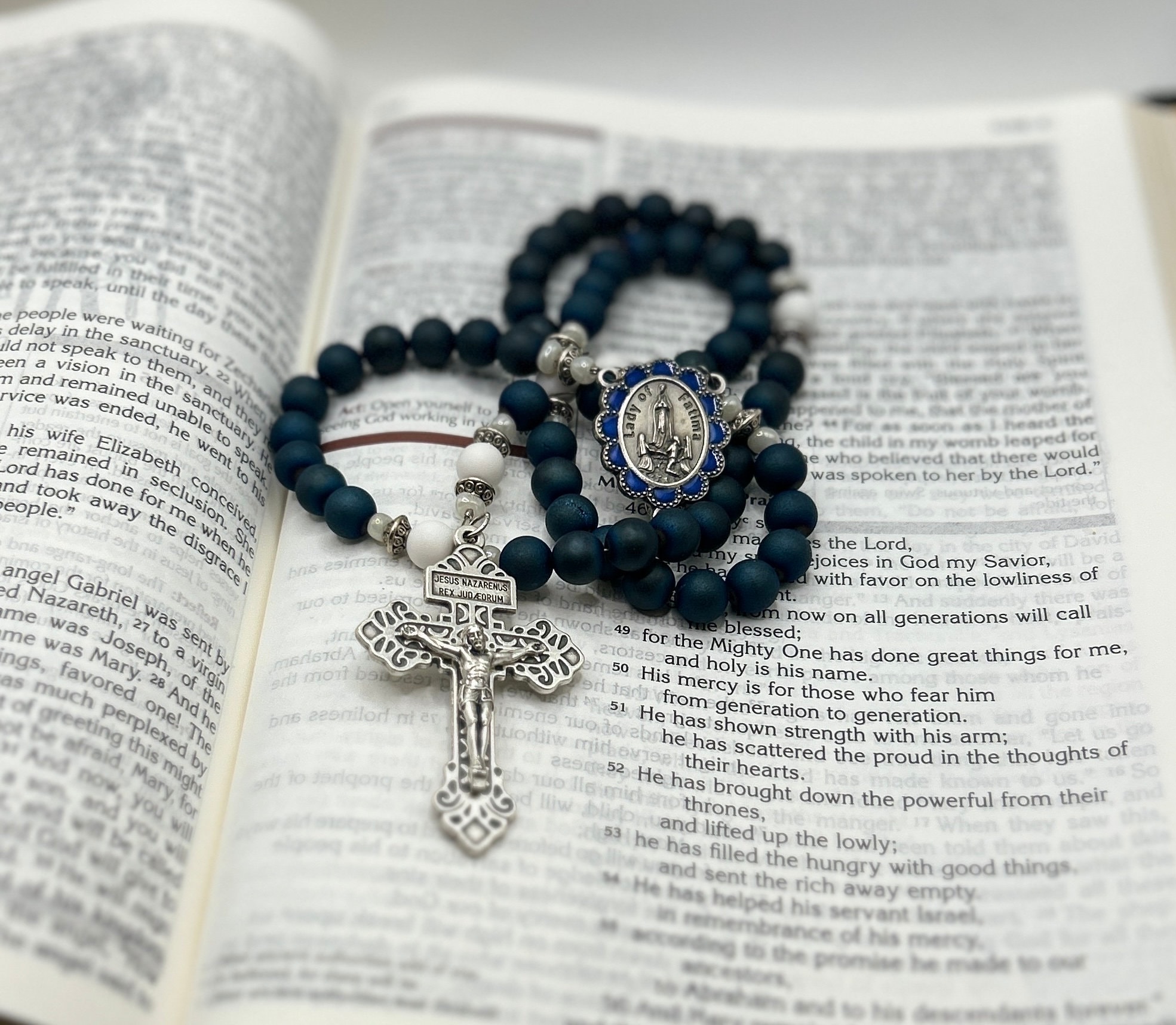 Blue Rosary, Our Lady of Fatima Rosary, Pardon Indulgence Rosary, Navy ...