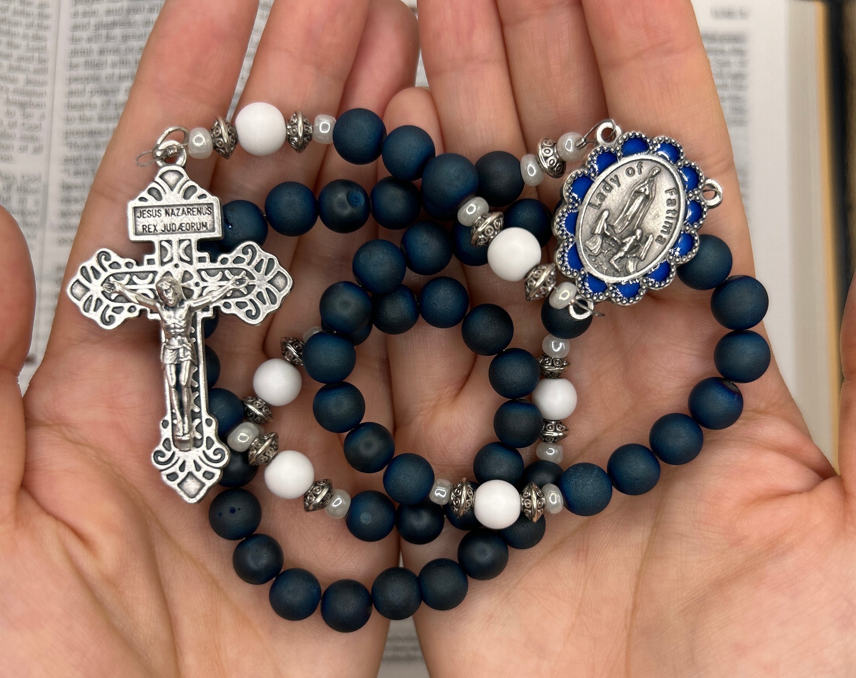 Blue Rosary, Our Lady of Fatima Rosary, Pardon Indulgence Rosary, Navy ...