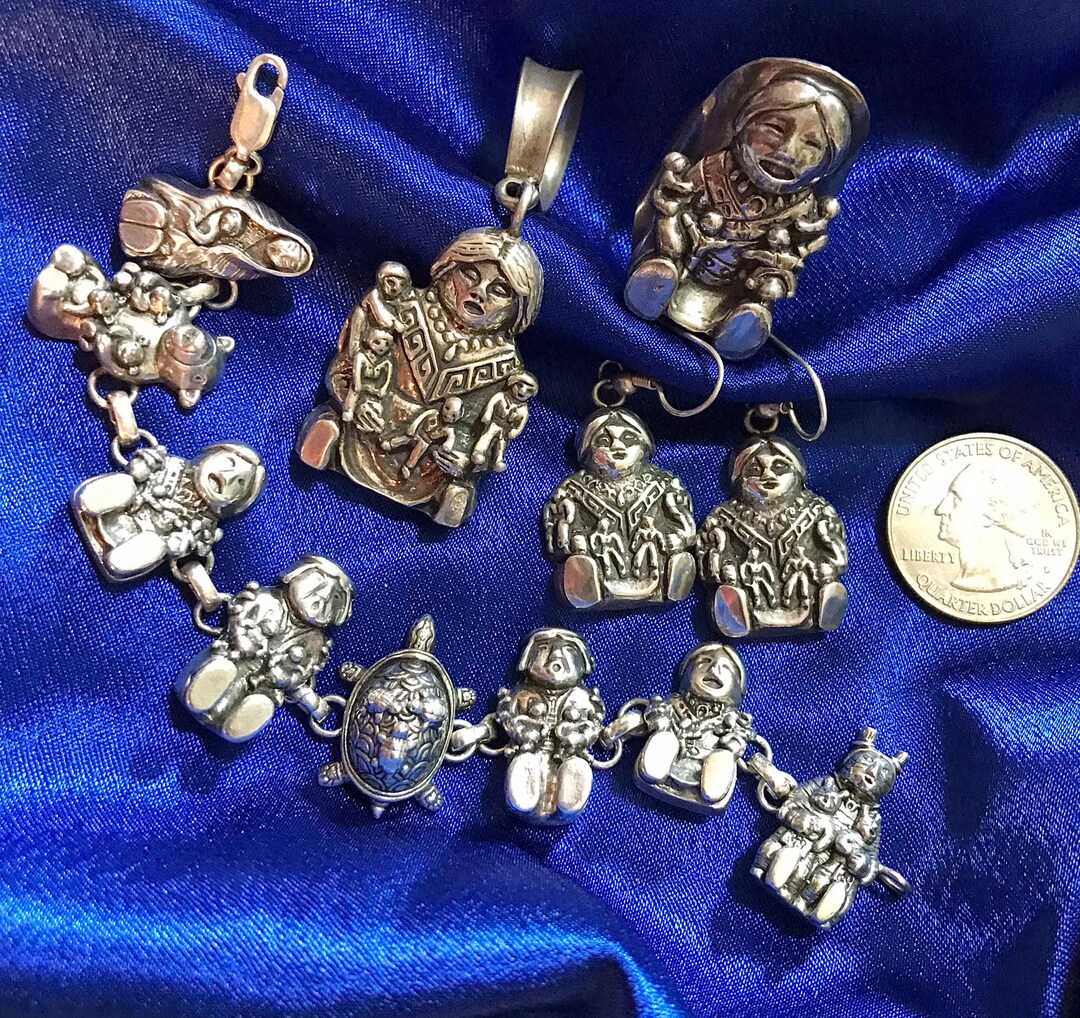 Vintage Navaho STORYTELLER Sterling Silver JEWELRY SET: Ring, Bracelet ...