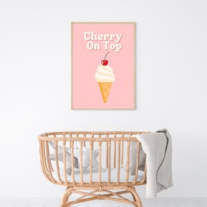 Cherry on Top, Ice Cream, Cherries, Floral, Summer, Boho, Retro ...