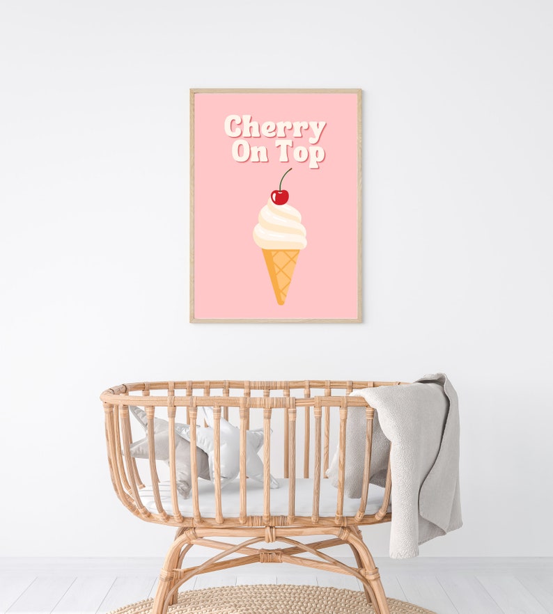 Cherry on Top, Ice Cream, Cherries, Floral, Summer, Boho, Retro ...