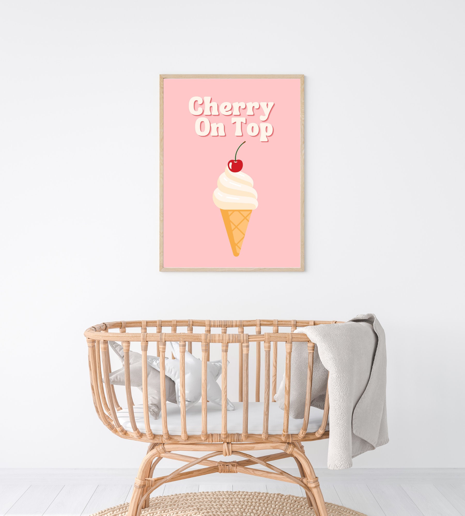 Cherry on Top, Ice Cream, Cherries, Floral, Summer, Boho, Retro ...