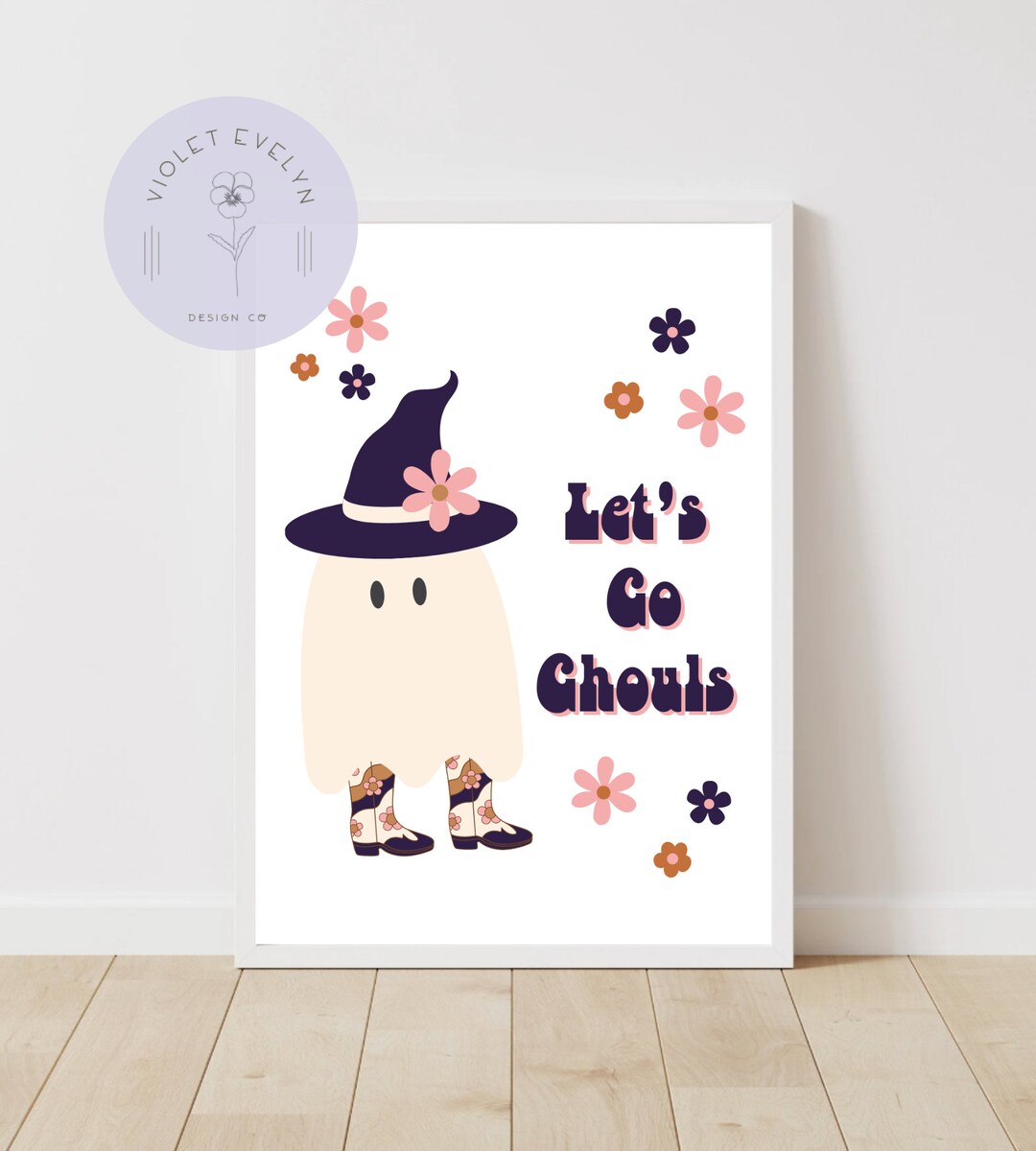 Let's Go Ghouls Print, Cute Ghost, Groovy Halloween,boho Halloween ...