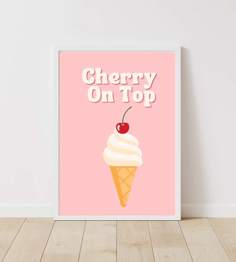Cherry on Top, Ice Cream, Cherries, Floral, Summer, Boho, Retro ...