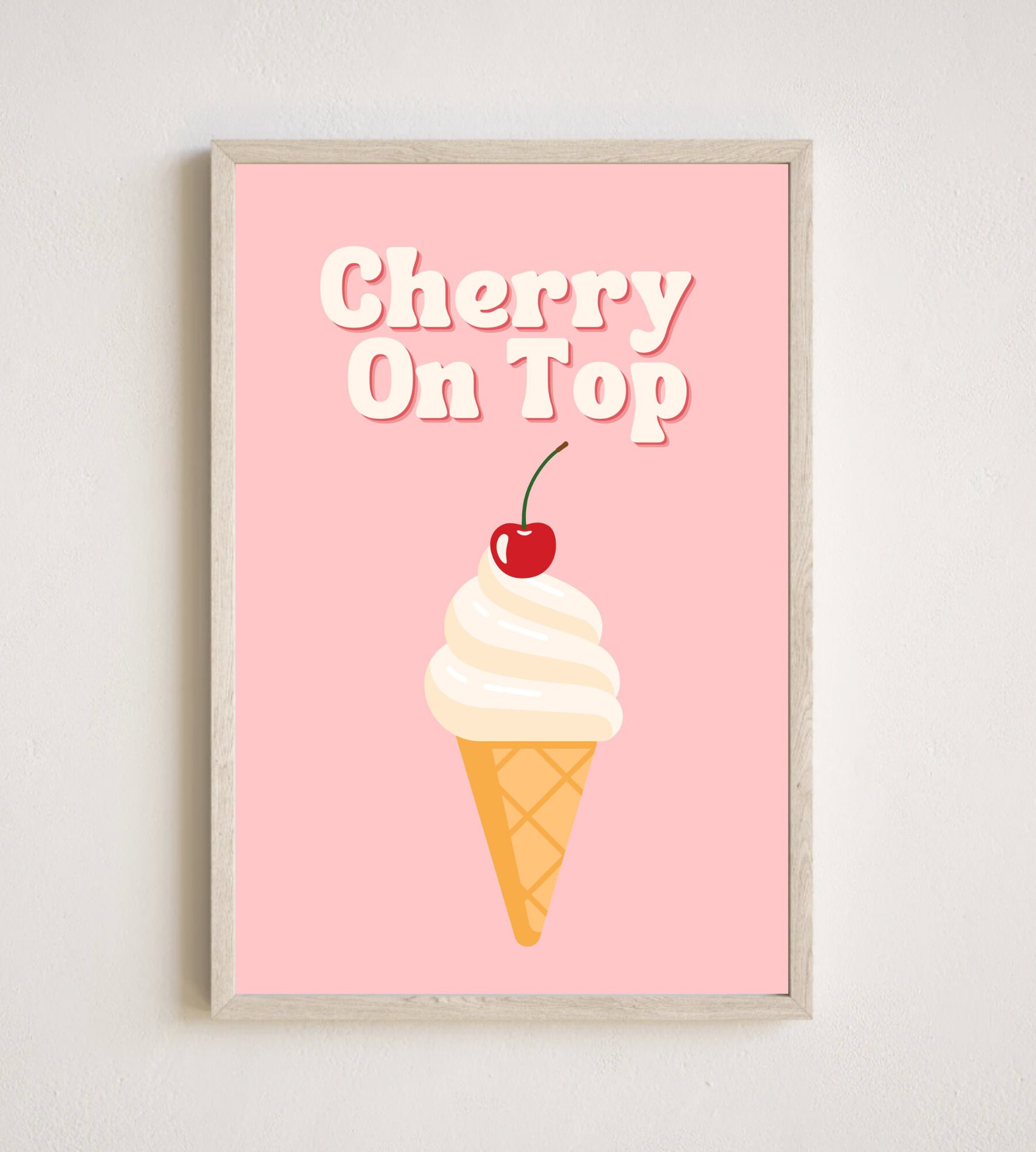 Cherry on Top, Ice Cream, Cherries, Floral, Summer, Boho, Retro ...