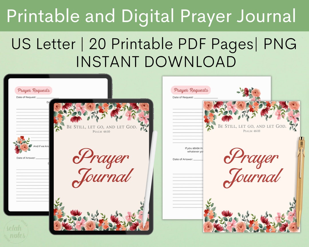Watercolor Floral Aesthetic Christian Printable Prayer Journal Digital ...