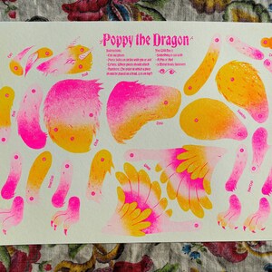 Dragon Paper Doll Craft Risograph Print - Etsy