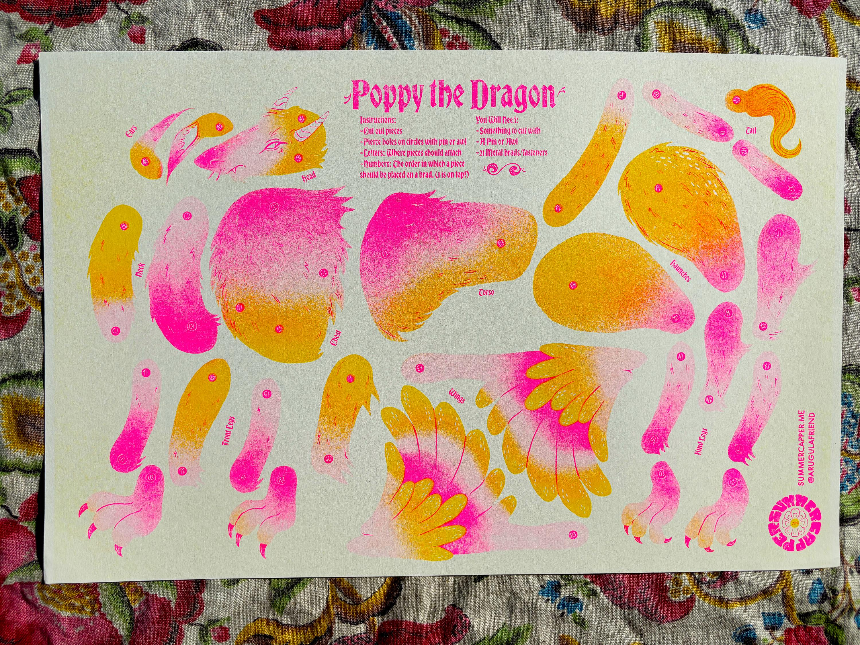 Dragon Paper Doll Craft Risograph Print - Etsy