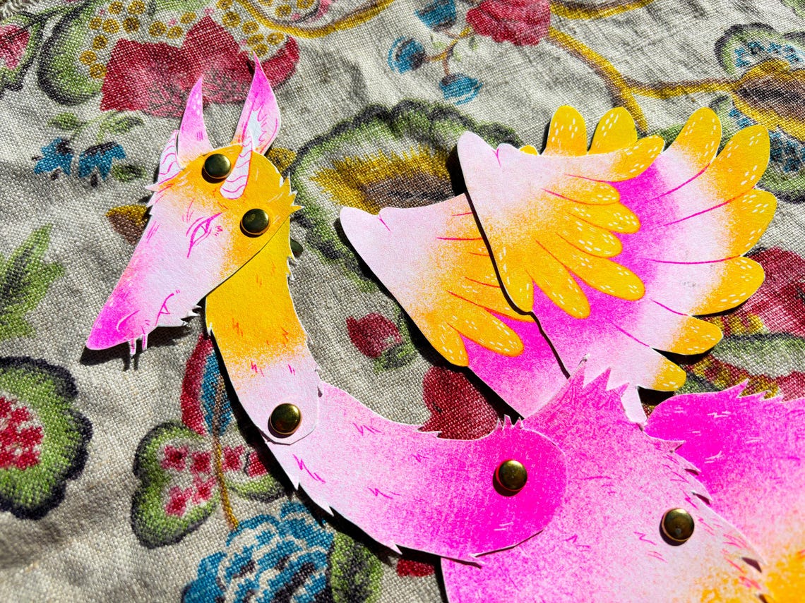 Dragon Paper Doll Craft Risograph Print - Etsy