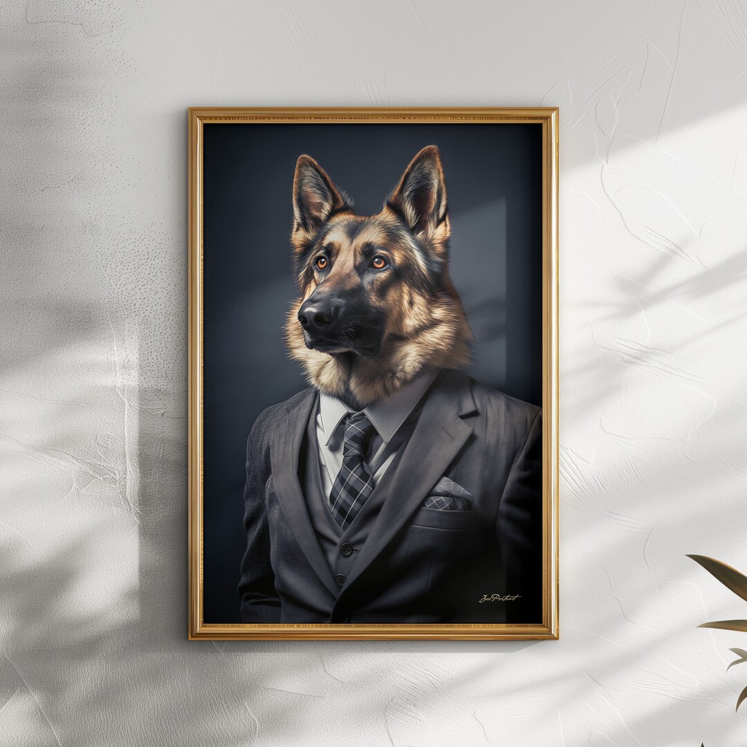Portrait of the German Sheperd Dog in Suit, Printable Poster to ...
