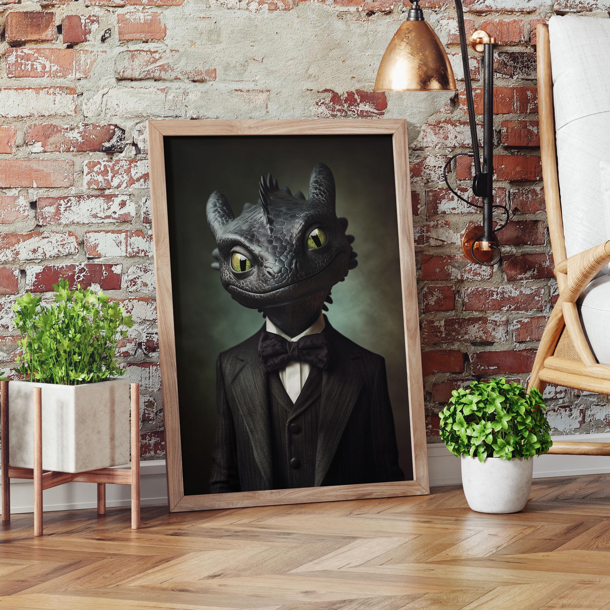 Portrait of Toothless in Suit, Poster to Download & Print, Child's Room ...