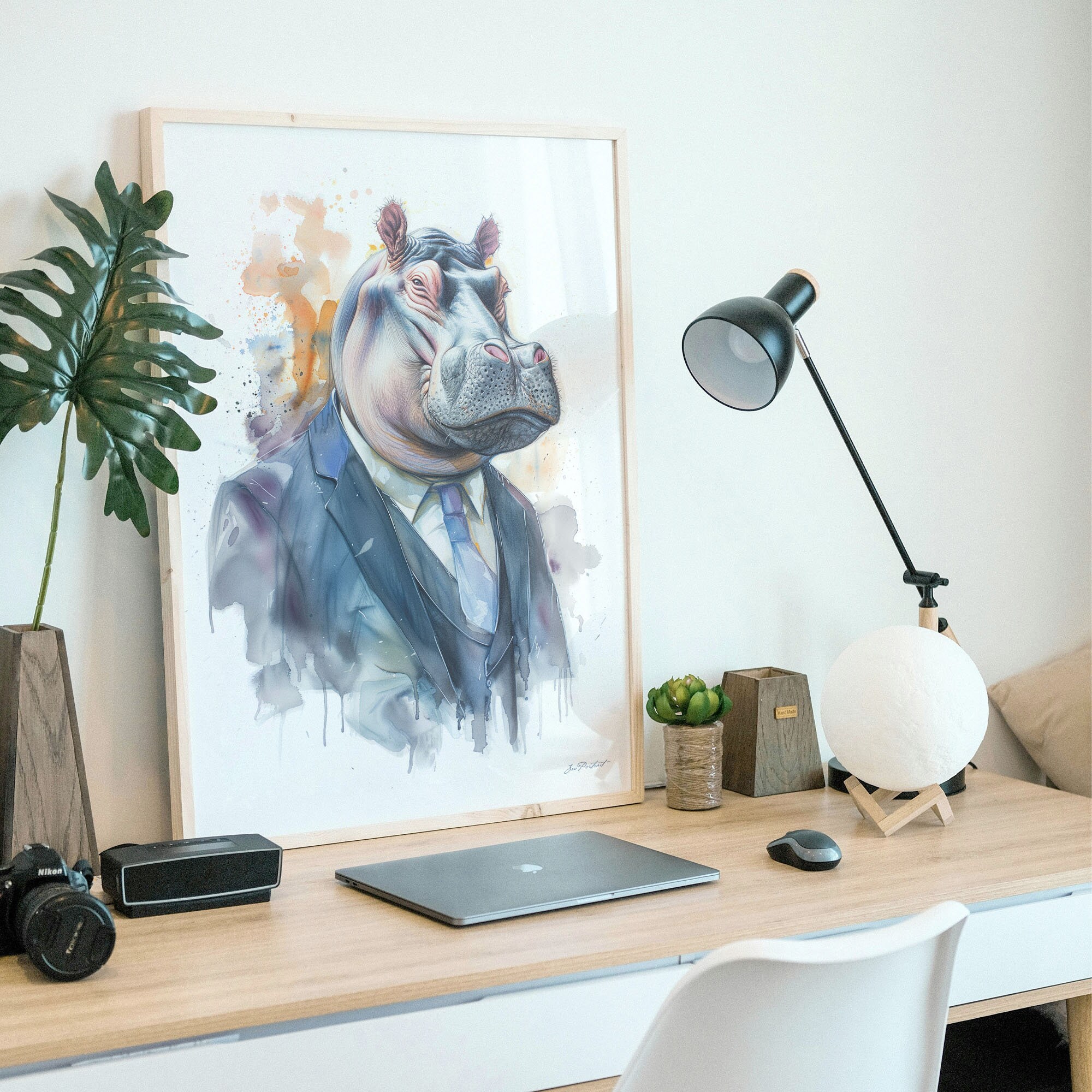 Hippopotamus Portrait Poster, Printable Watercolor Painting, Digital ...