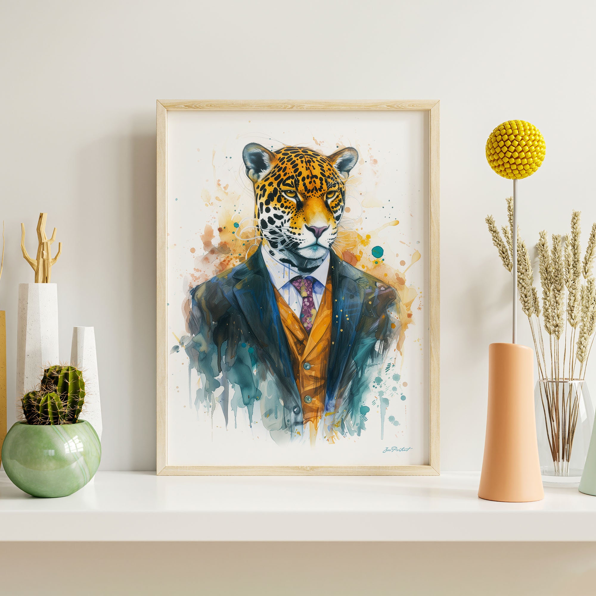 Jaguar Portrait Poster, Printable Watercolor Painting, Digital Download ...