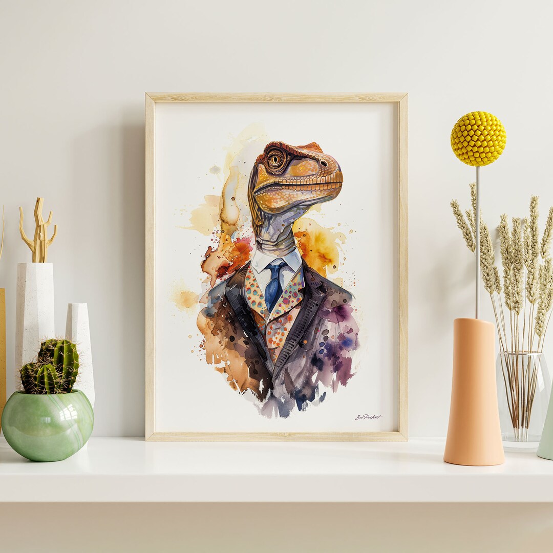 Velociraptor Poster Portrait, Digital Download, Watercolor Painting of ...