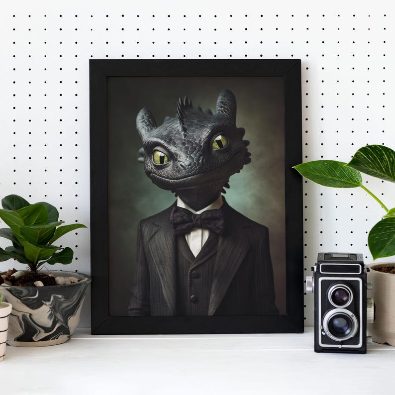 Portrait of Toothless in Suit, Poster to Download & Print, Child's Room ...