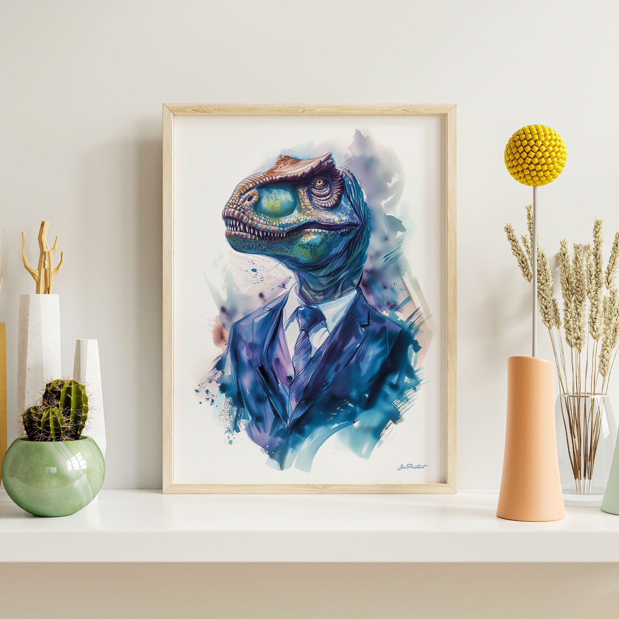 T-rex Poster Portrait, Digital Download, Watercolor Painting of ...