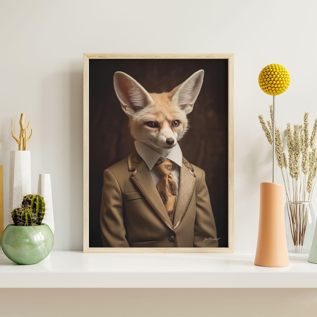 Poster of a Fennec Fox in Suit, Vintage Portrait to Download & Print ...