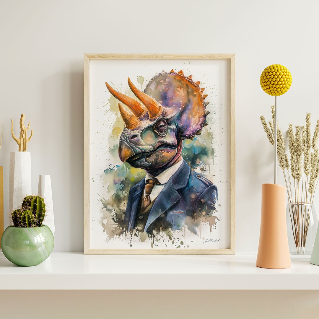 Triceratops Poster Portrait, Digital Download, Watercolor Painting of ...