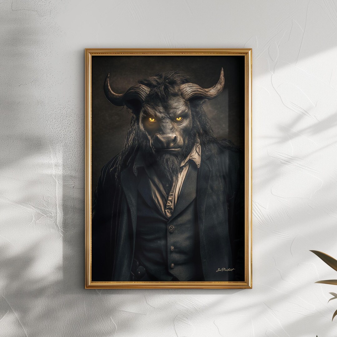Poster of a Minotaur in Suit, Vintage Bull Monster Portrait to Download ...