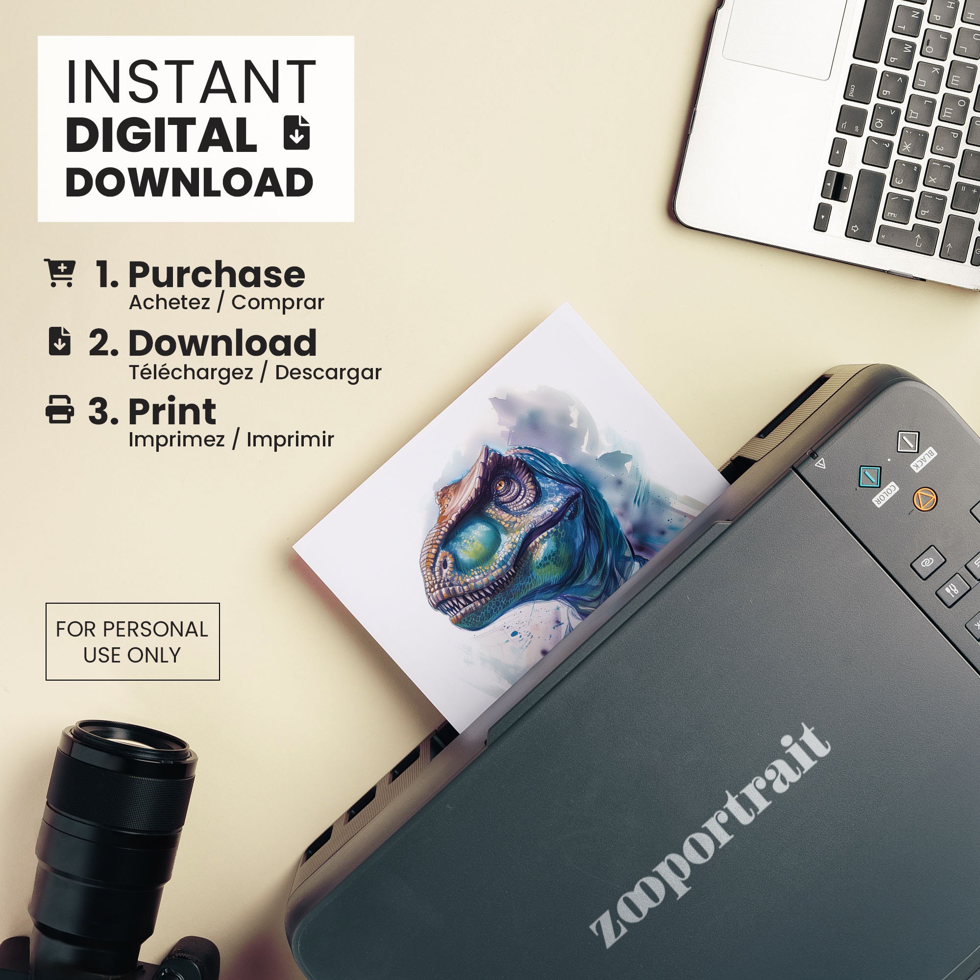 T-rex Poster Portrait, Digital Download, Watercolor Painting of ...