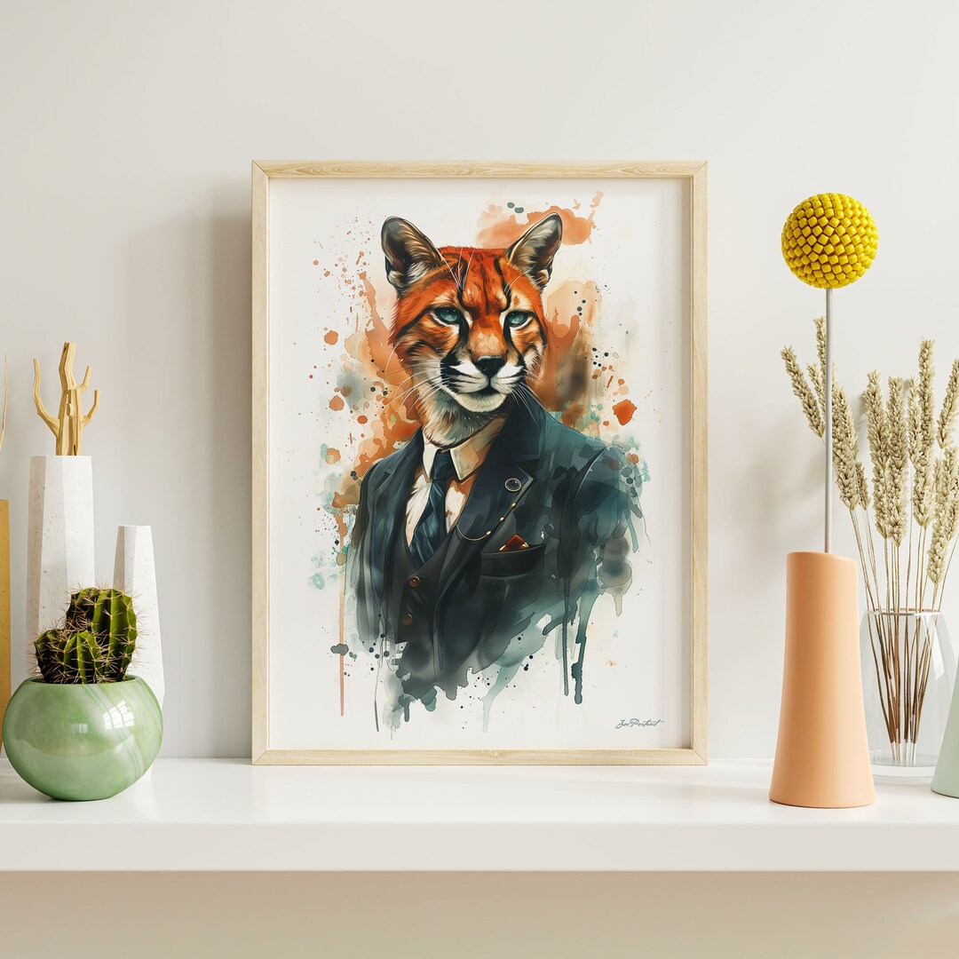 Cougar Painting Portrait, Puma Printable Poster, Digital Download ...