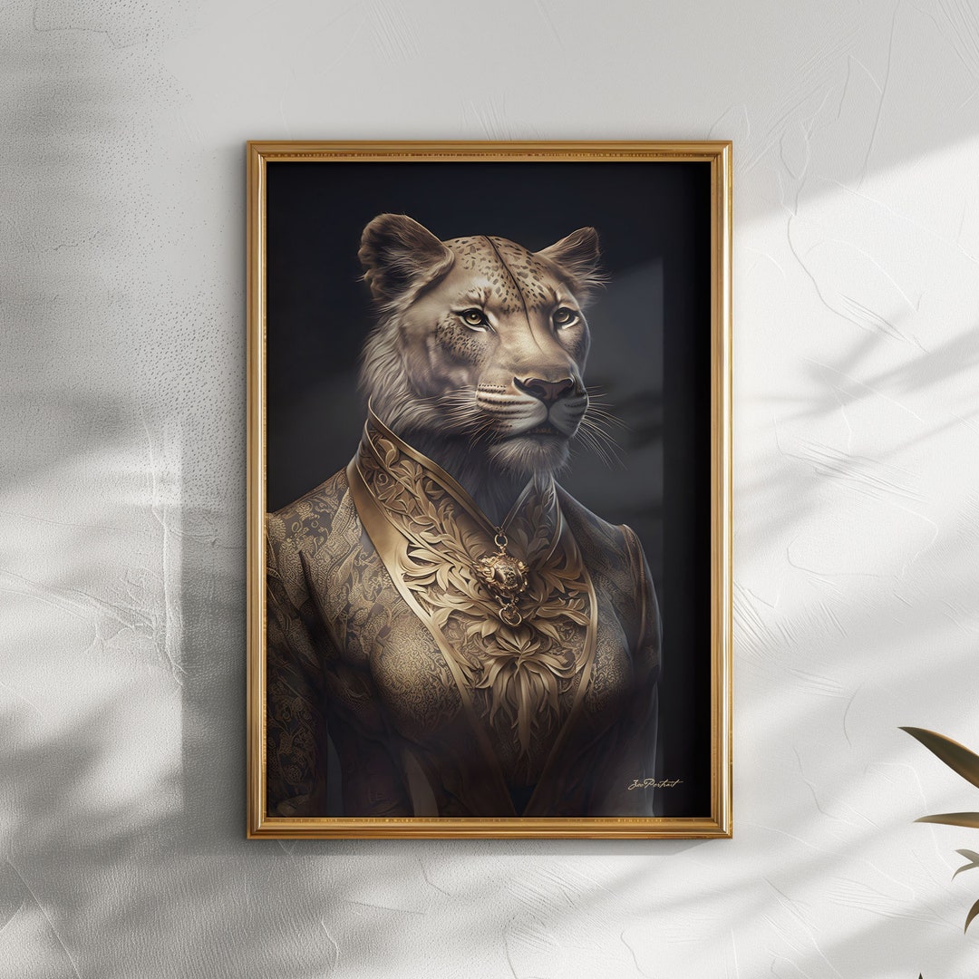 Portrait of a Lioness in Gold Suit, Downloadable Printable Poster ...