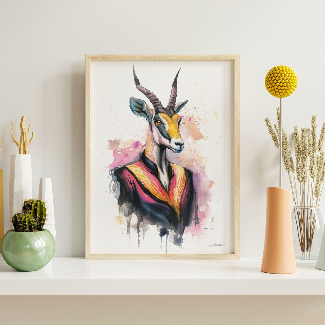 Springbok Antelope Portrait Poster, Printable Watercolor Painting ...