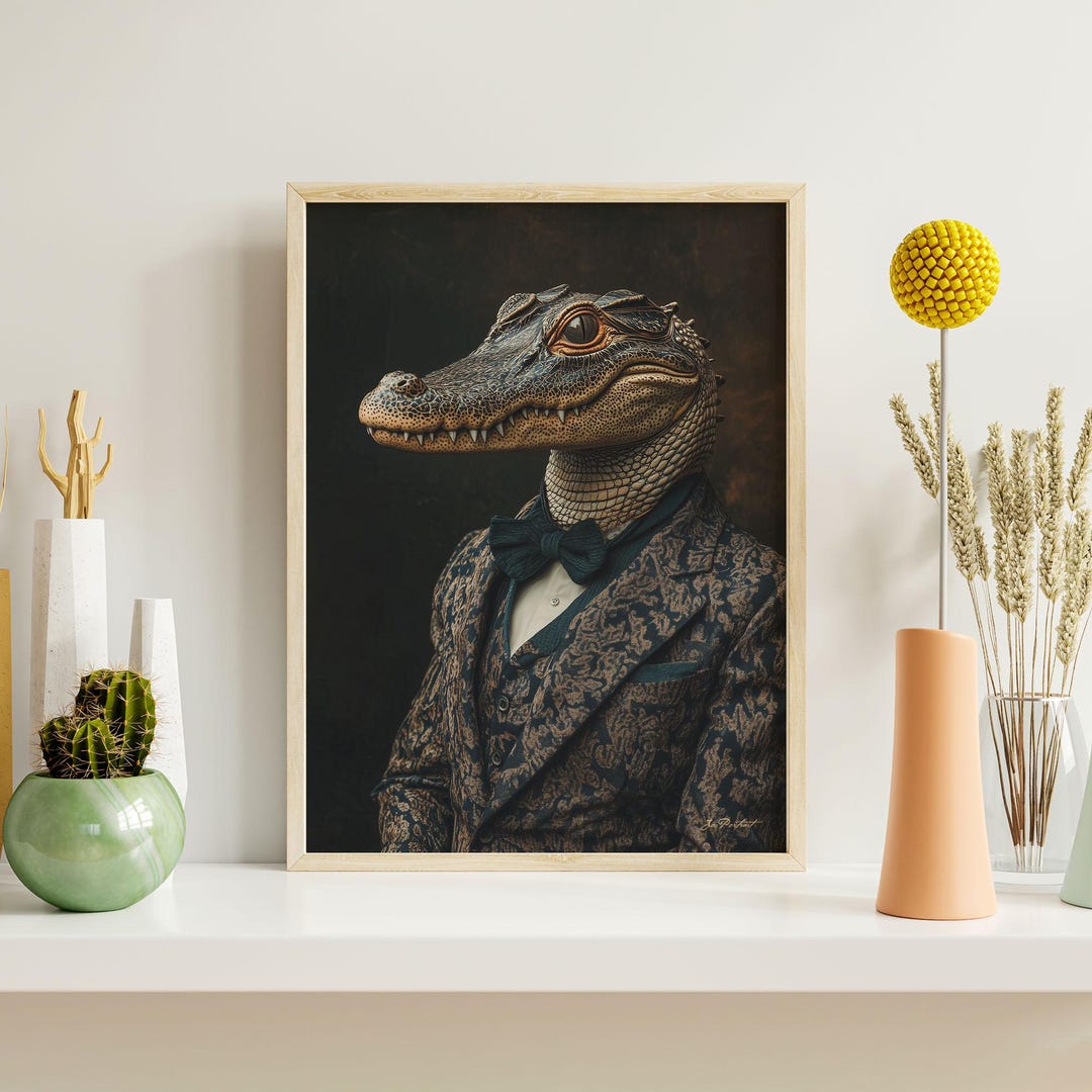 Poster of an Anthropomorphic Caiman in Suit, Vintage Portrait to ...