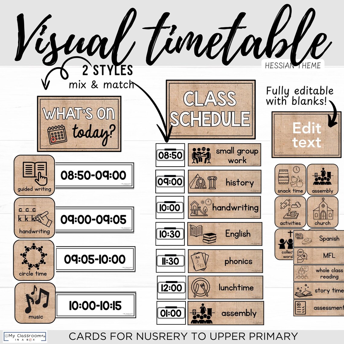 Visual Timetable Hessian Class Timetable Class Schedule Cards Daily ...
