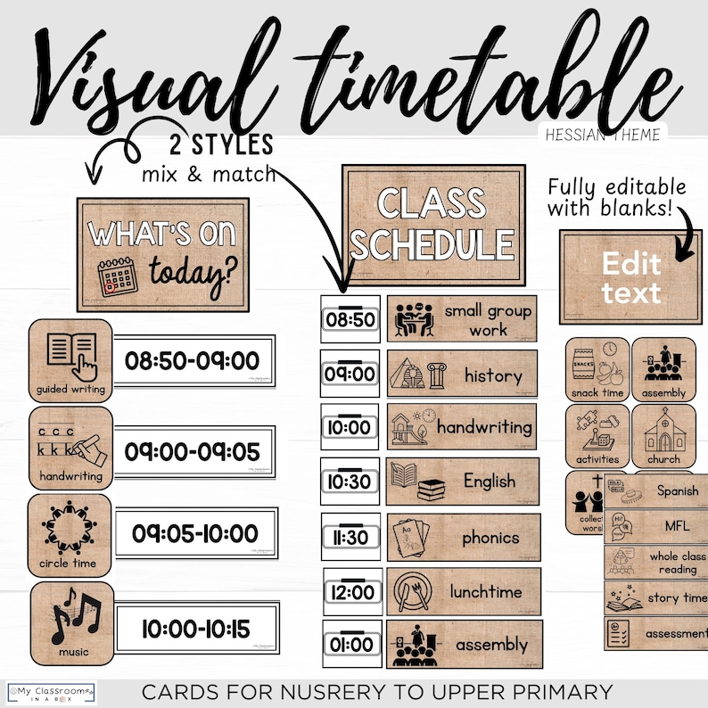 Visual Timetable Hessian Class Timetable Class Schedule Cards Daily ...