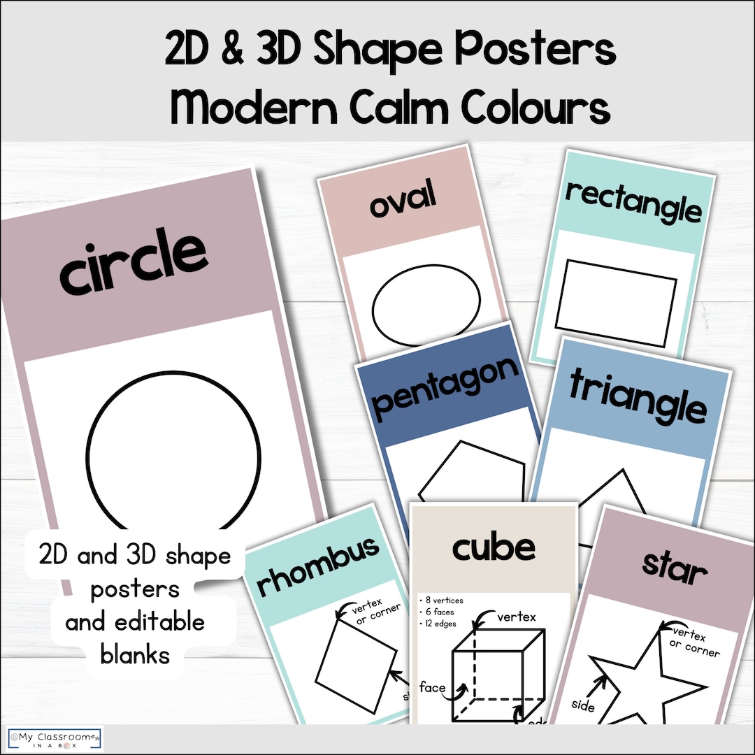Calm Colours Shape Posters 2D Shapes 3D Shapes Maths Posters for the ...