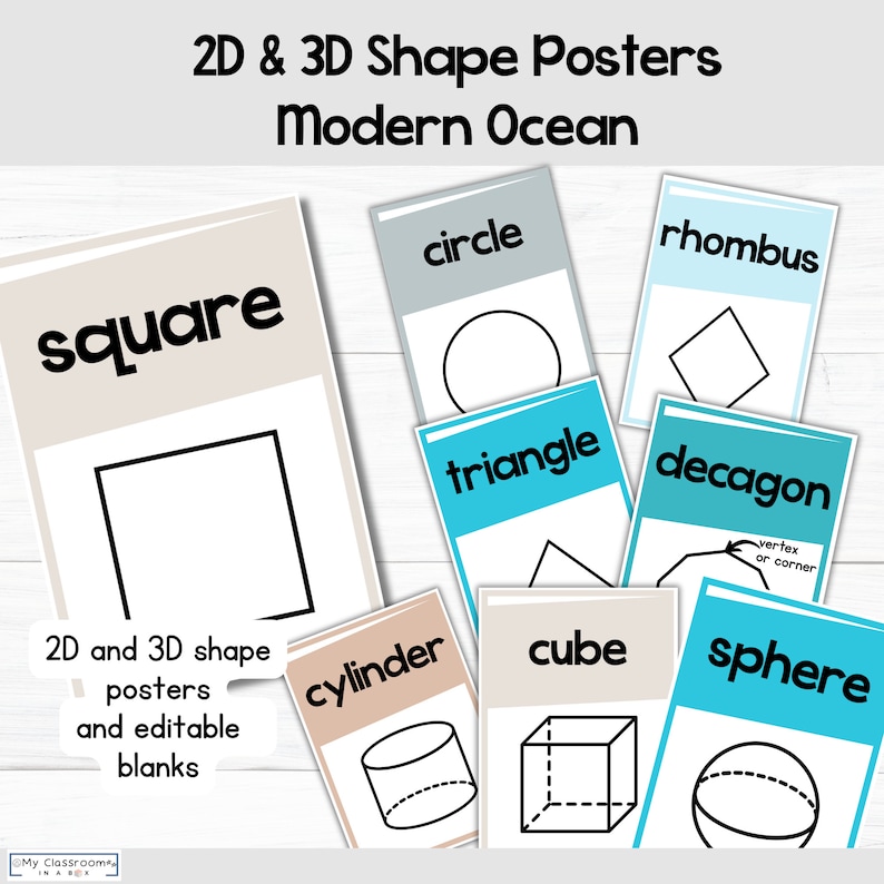 Ocean 3D and 2D Shape Posters L Classroom Posters Bundle L 3D Shape ...