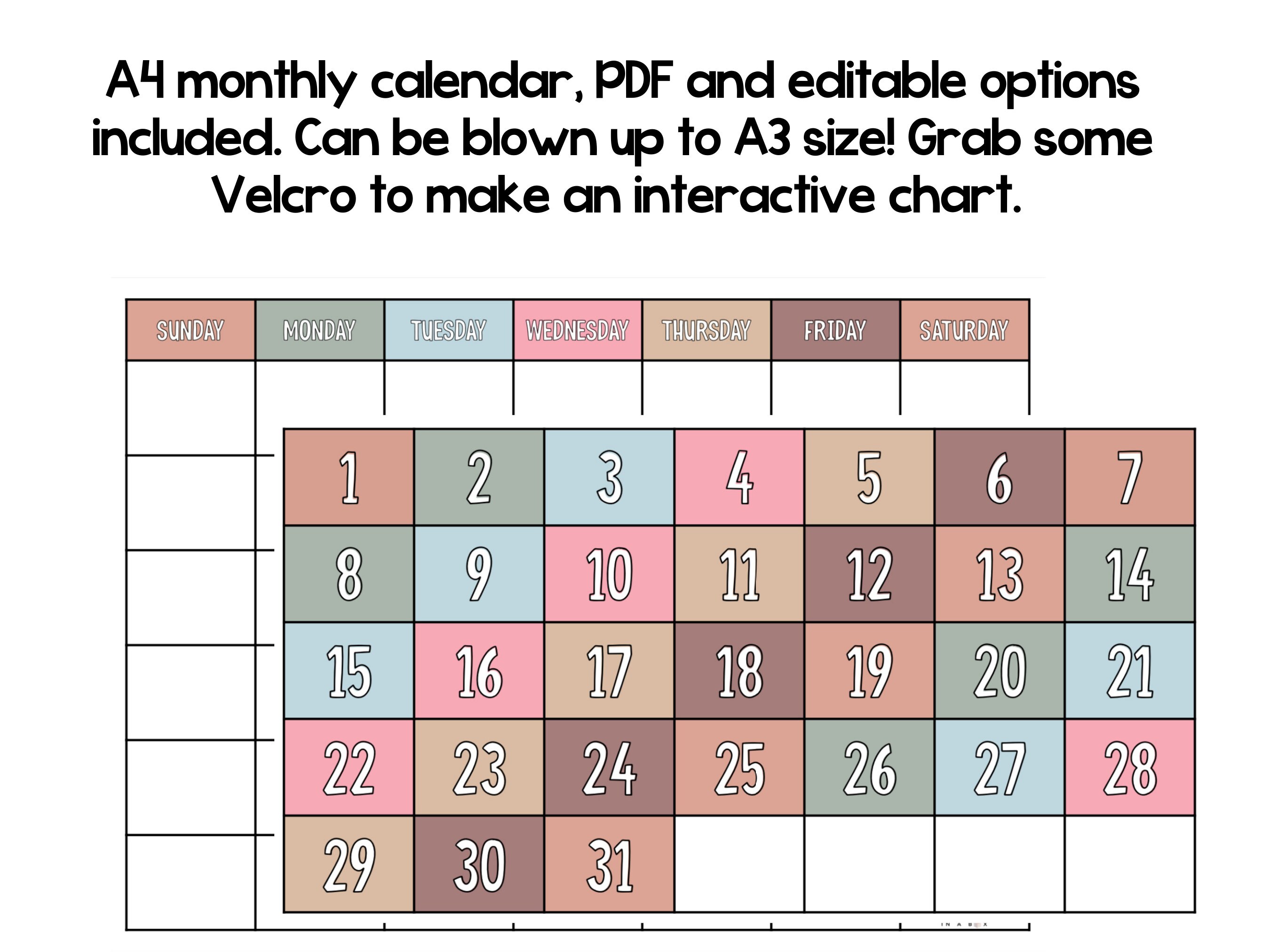 Boho Calendar Chart, Pocket Calendar Chart for Scholastic Pocket ...