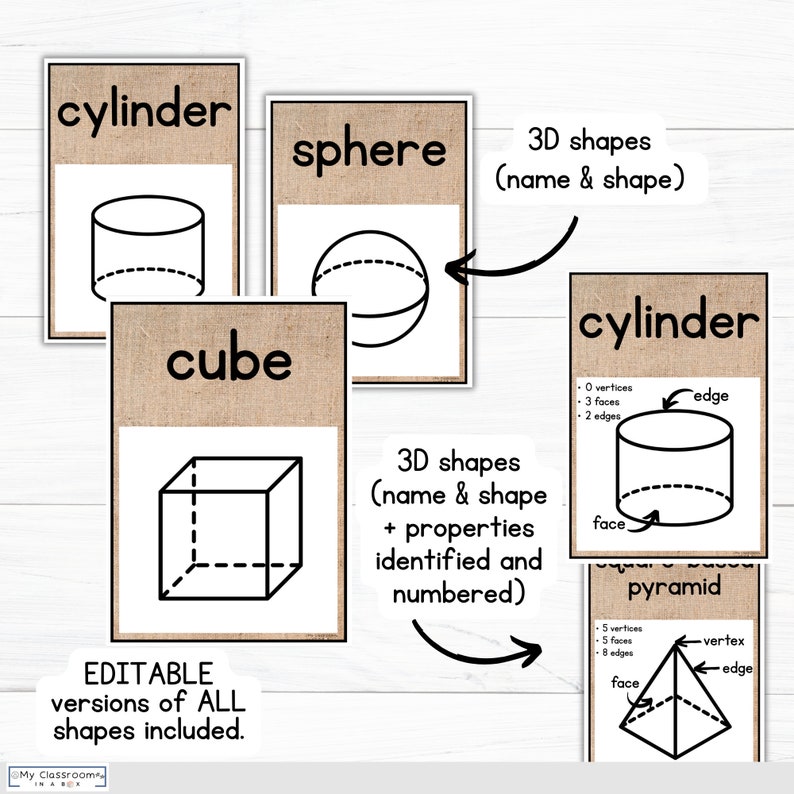 2D and 3D Shape Posters With Properties L 3D and 2D Shape Posters for ...