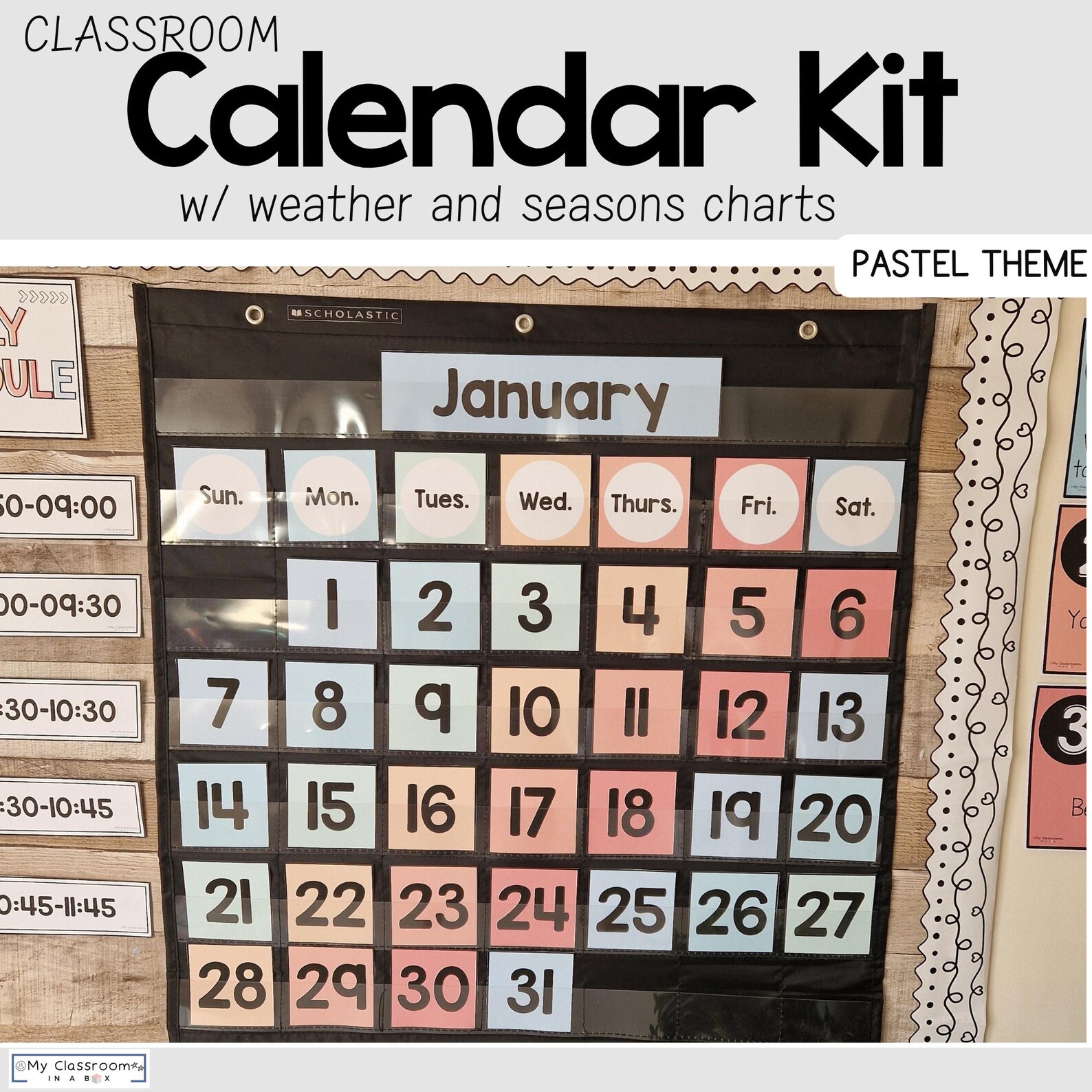 Pastel Calendar Chart, Pocket Calendar Chart for Scholastic Pocket ...
