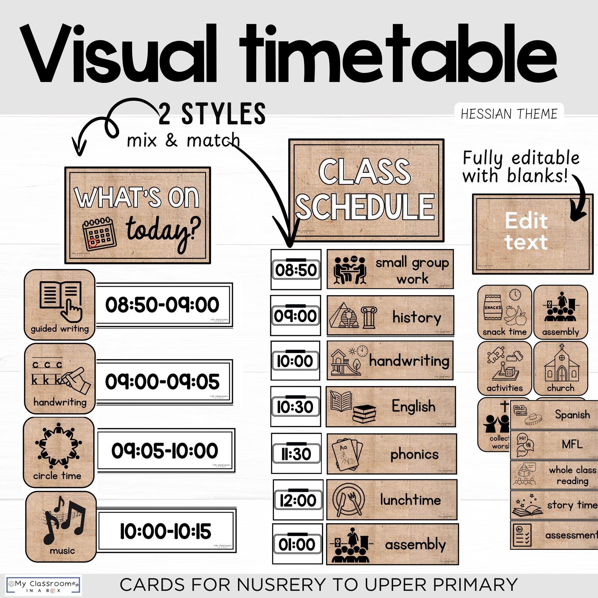 Visual Timetable Hessian Class Timetable Class Schedule Cards Daily ...