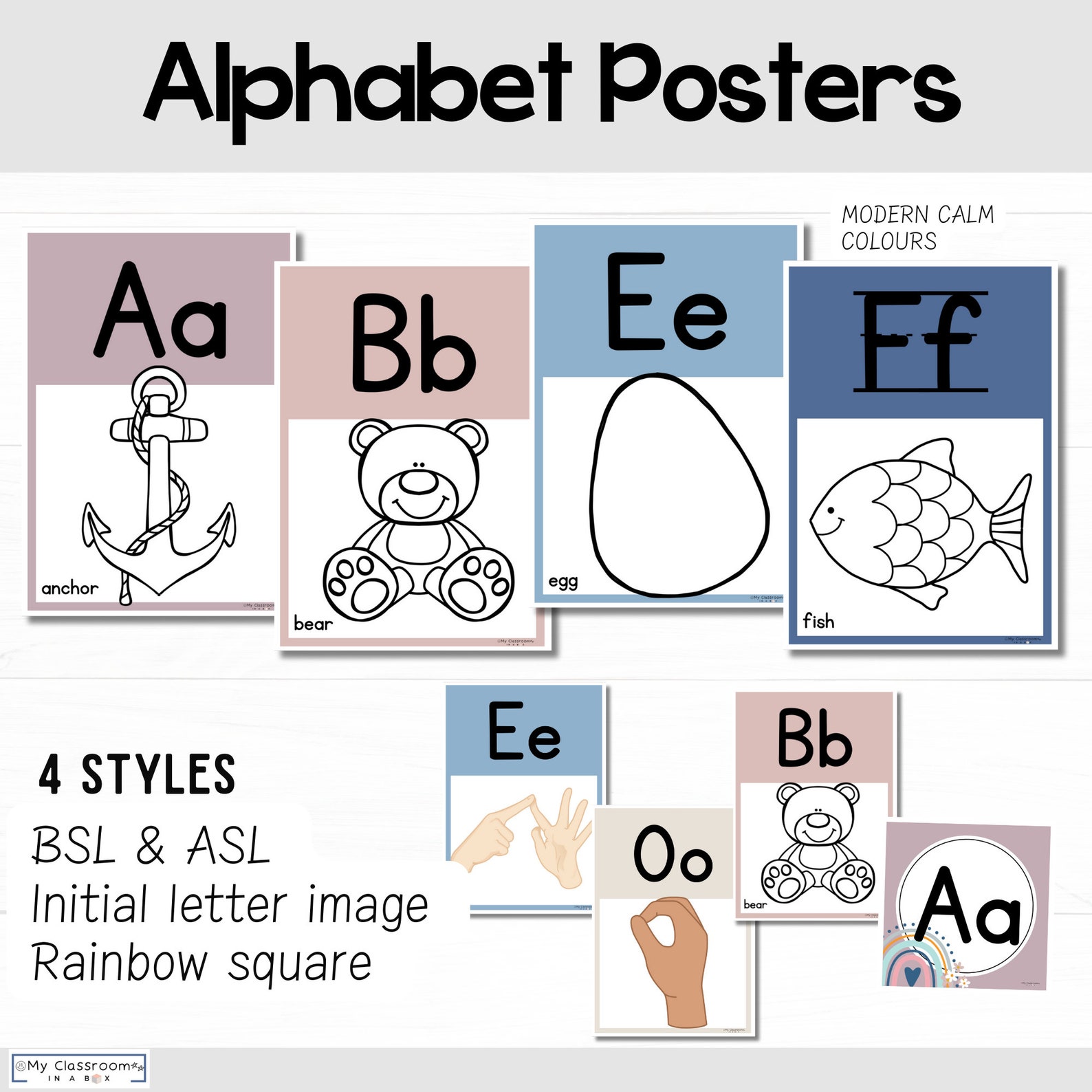 Modern Calm Colours Alphabet Posters for Kindergarten and Primary ...