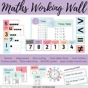 Math Working Wall Pastel Decor Maths Learning Wall Maths Display Pack ...
