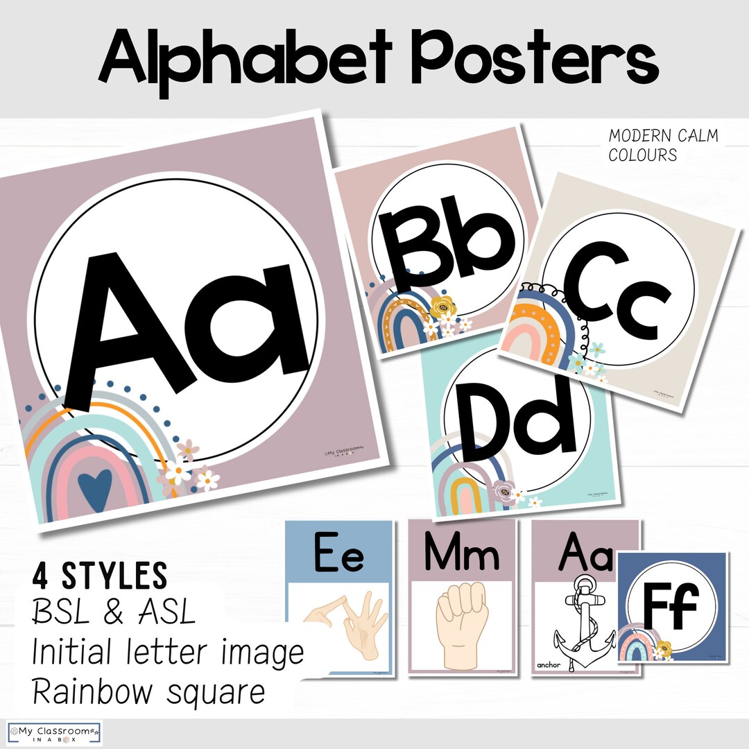 Modern Calm Colours Alphabet Posters for Kindergarten and Primary ...