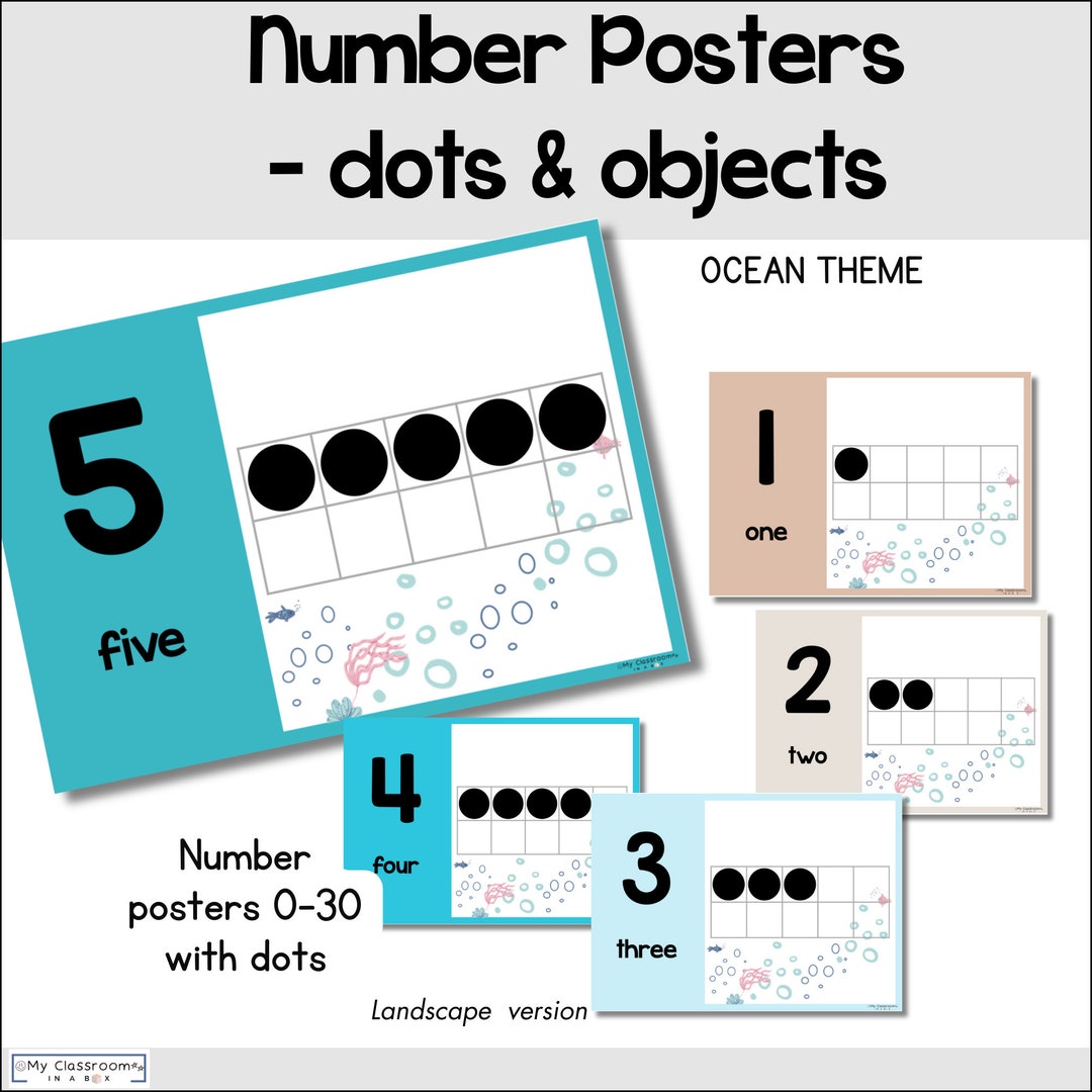 Ocean Themed Number Posters 0-20 Number Posters for Classroom With Dots ...