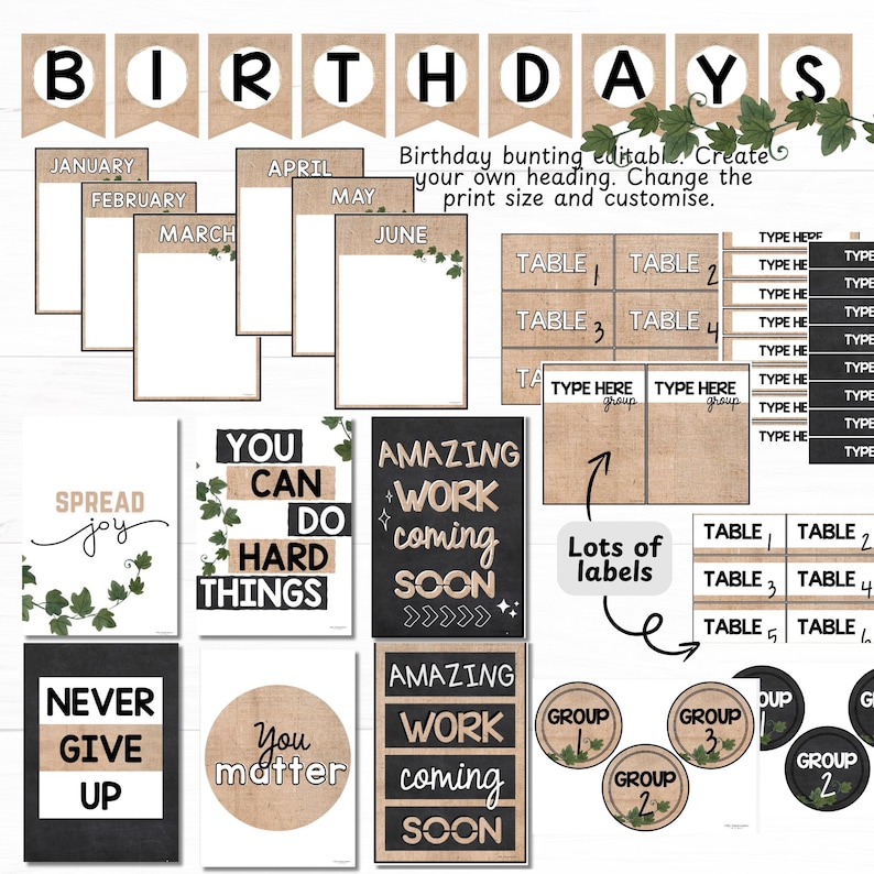 Hessian Classroom Display Decor Bundle Instant Download Decoration ...