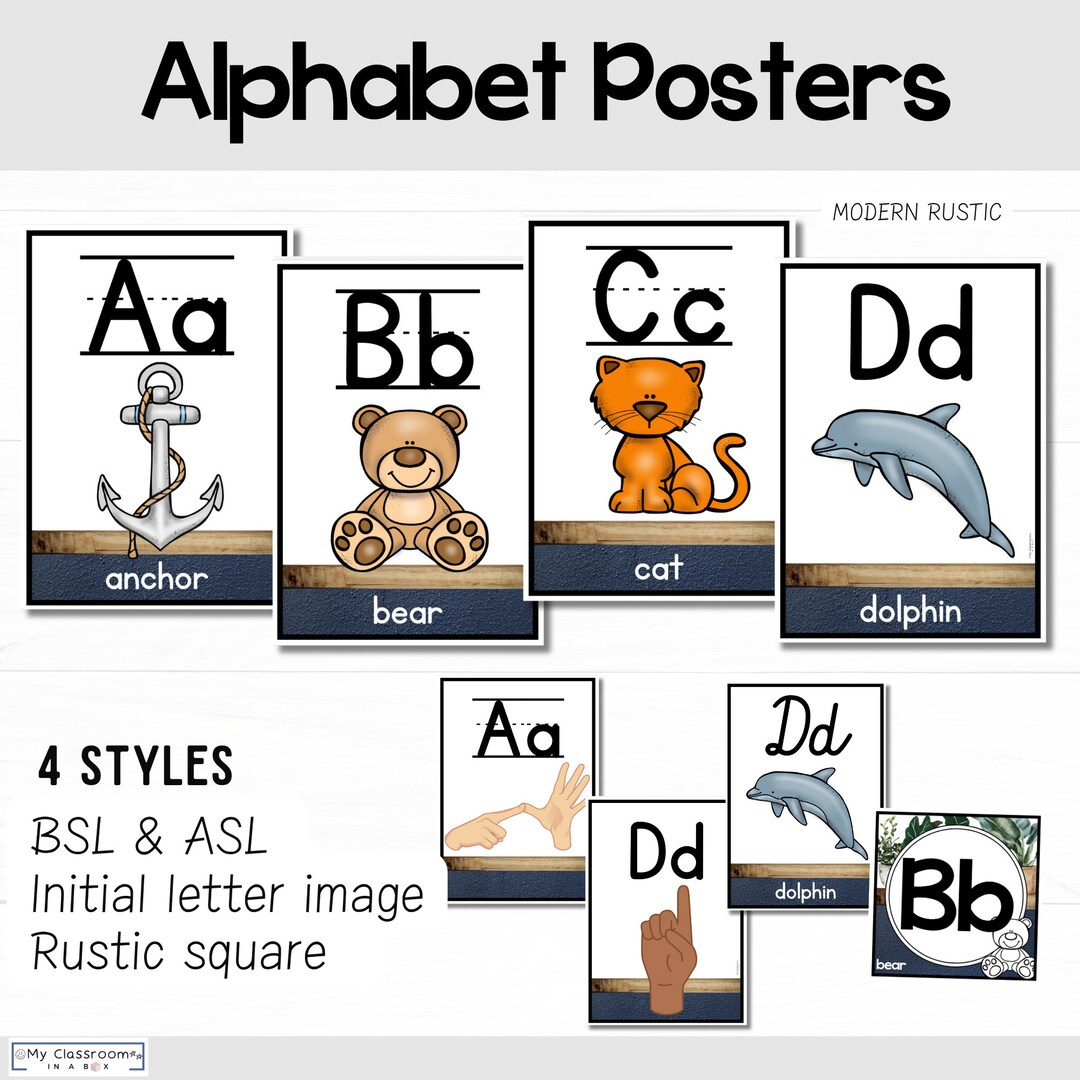 Modern Rustic Alphabet Posters Alphabet Sounds Charts for Primary and ...
