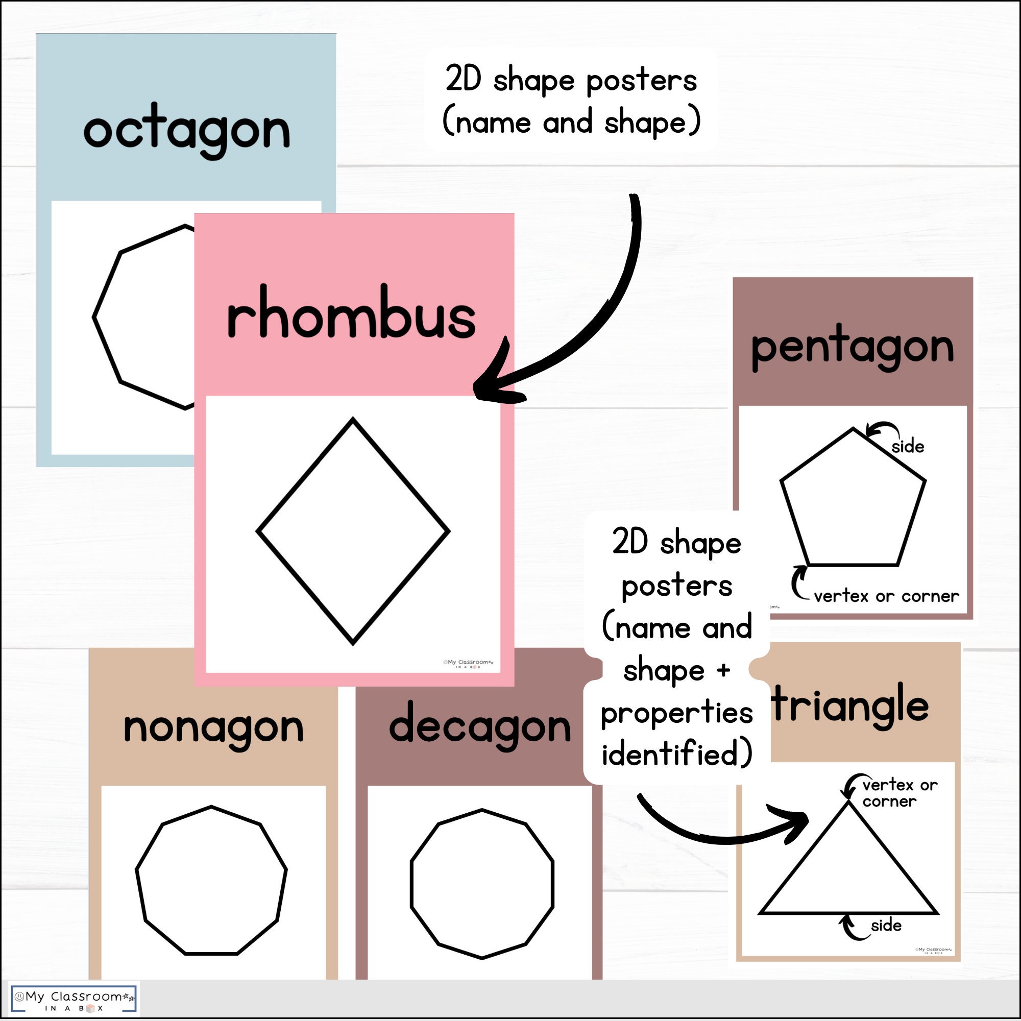 Boho 2D and 3D Shape Posters Editable Classroom Posters Bundle 2D Shape ...