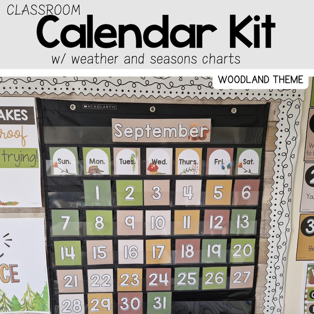 Woodland Calendar Chart, Pocket Calendar Chart Classroom Printable ...