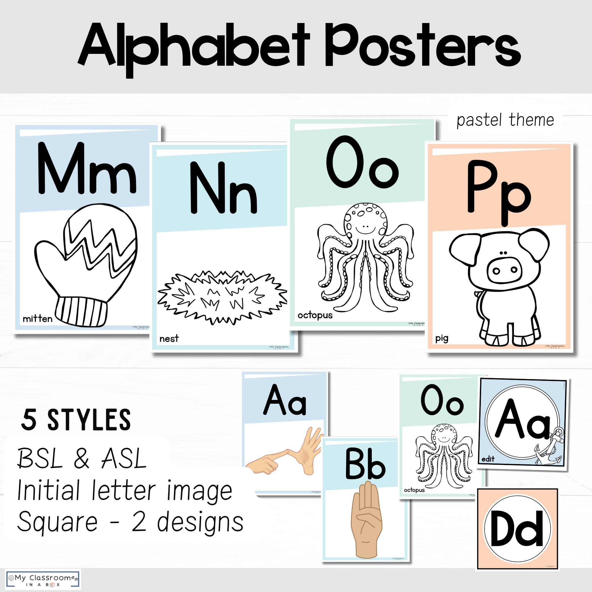 Pastel Alphabet Posters Handwriting Frieze for Classroom Editable Sign ...