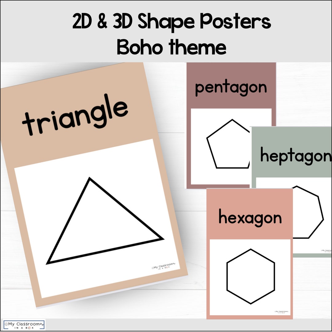 Boho 2D and 3D Shape Posters Editable Classroom Posters Bundle 2D Shape ...
