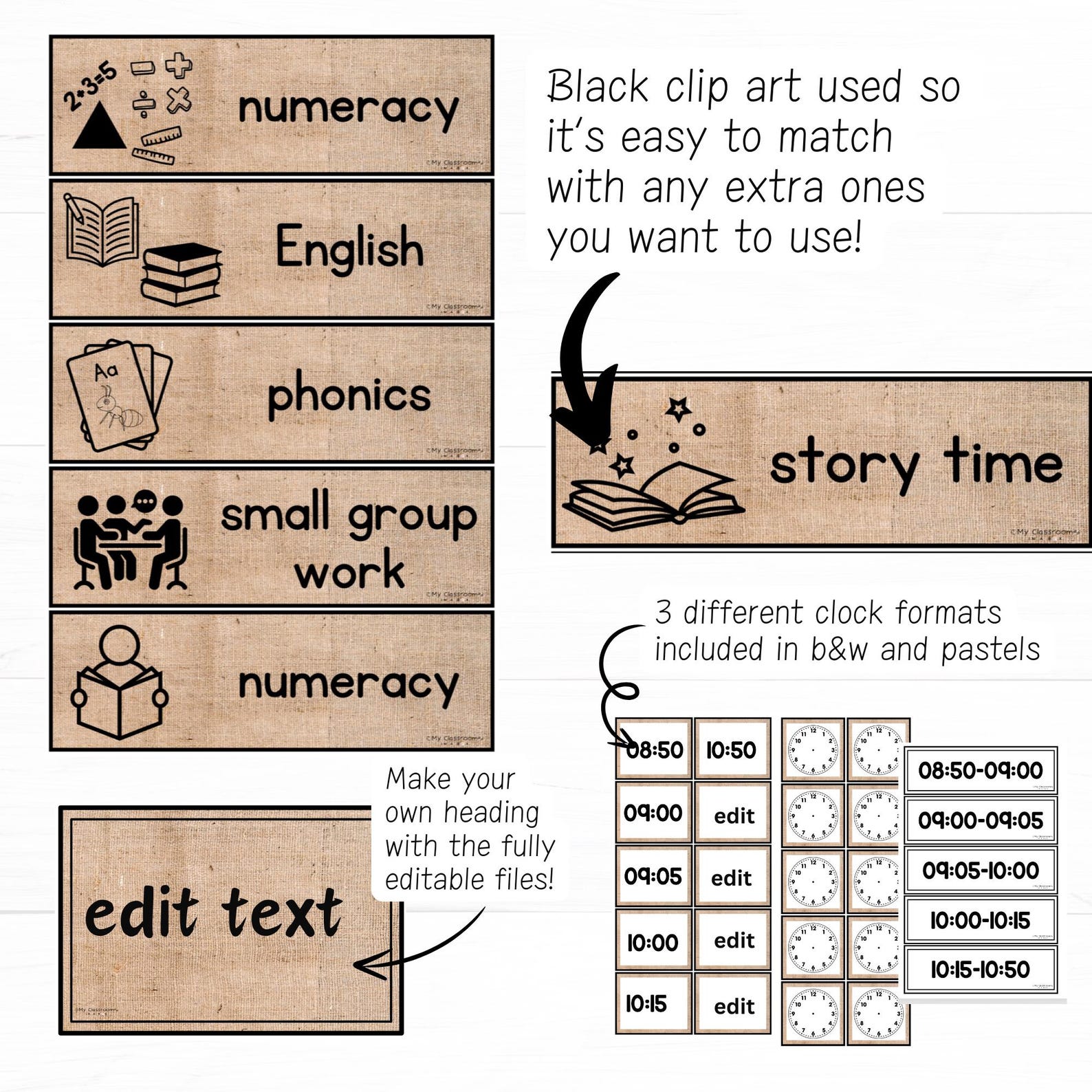 Visual Timetable Hessian Class Timetable Class Schedule Cards Daily ...
