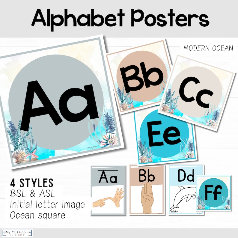 Ocean Theme Alphabet Posters for the Classroom - Editable - Etsy